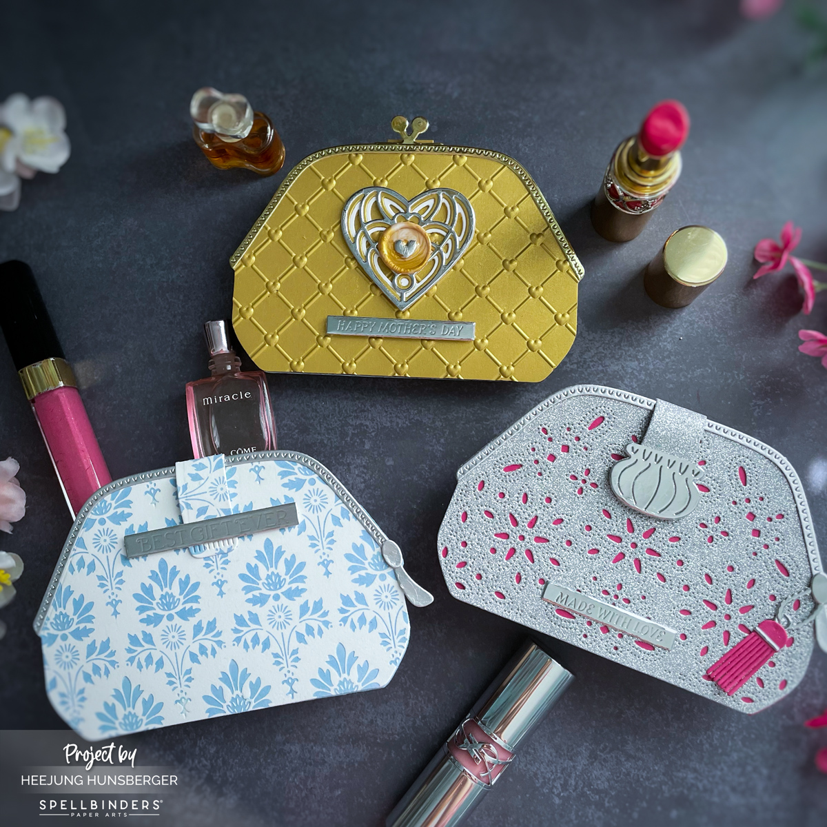 Spellbinders- Gorgeous You Makeup Bag shaped Card Holders - H MADE BOUTIQUE